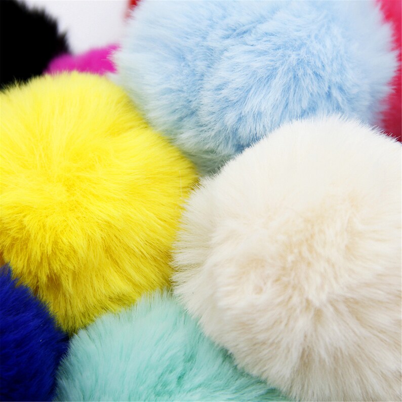 Faux Fur Pom Pom Ball 5pcskey Chain Puffs Plush Ballhat Bag - Etsy