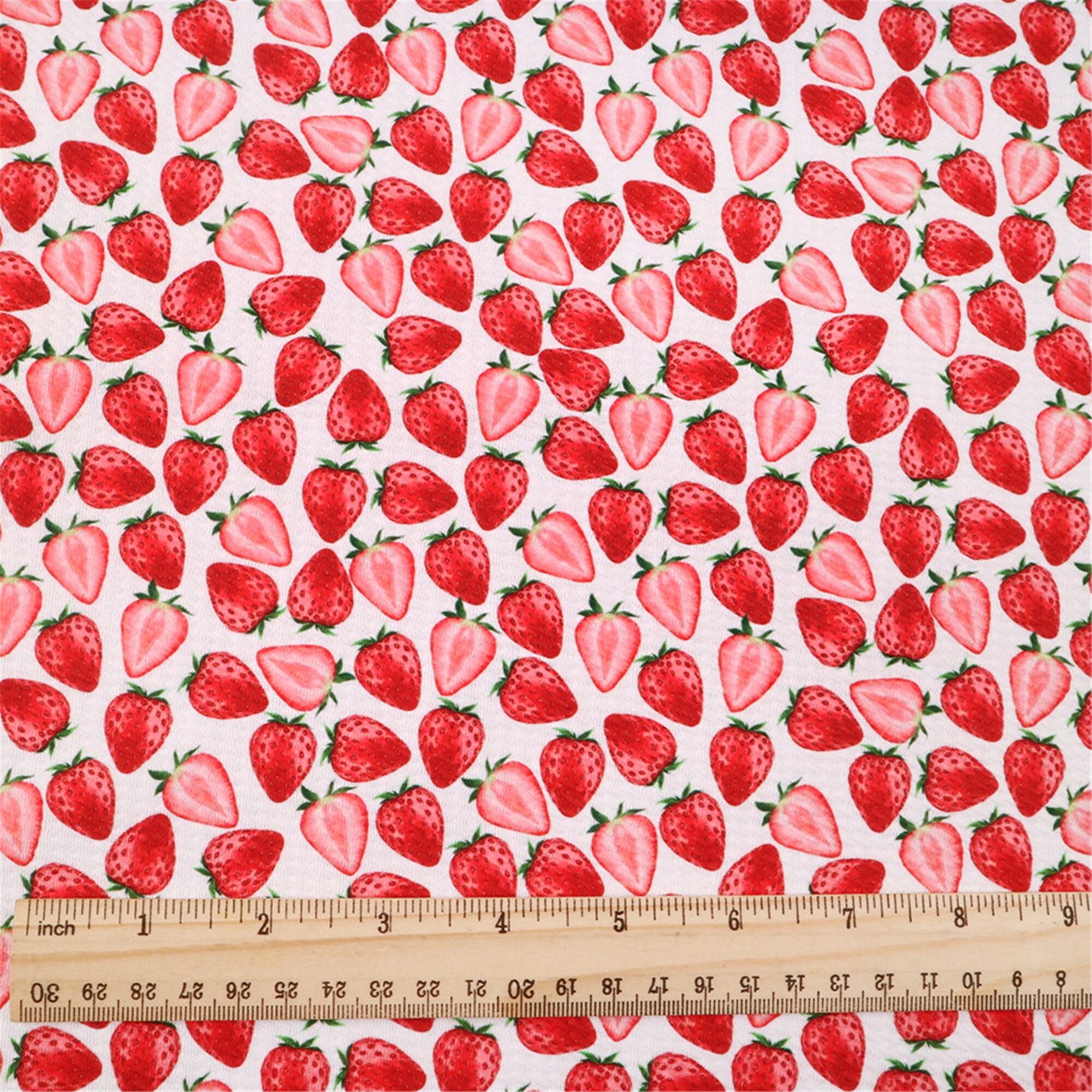 Strawberry Print Liverpool Bullet Textured Stretch Knit Fabric by HALF ...