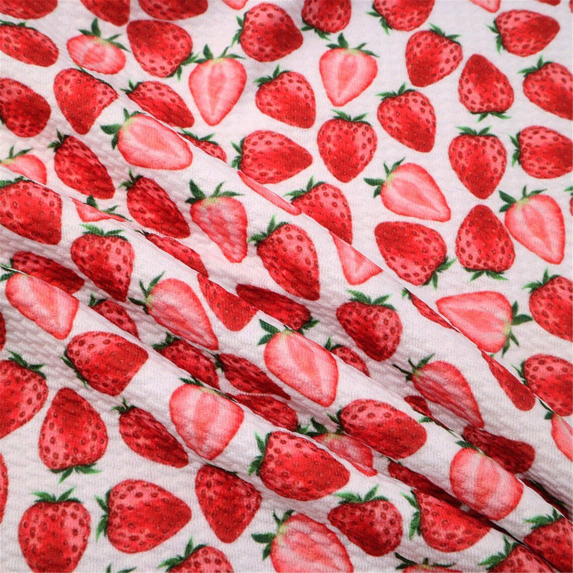 Strawberry Print Liverpool Bullet Textured Stretch Knit Fabric by HALF ...