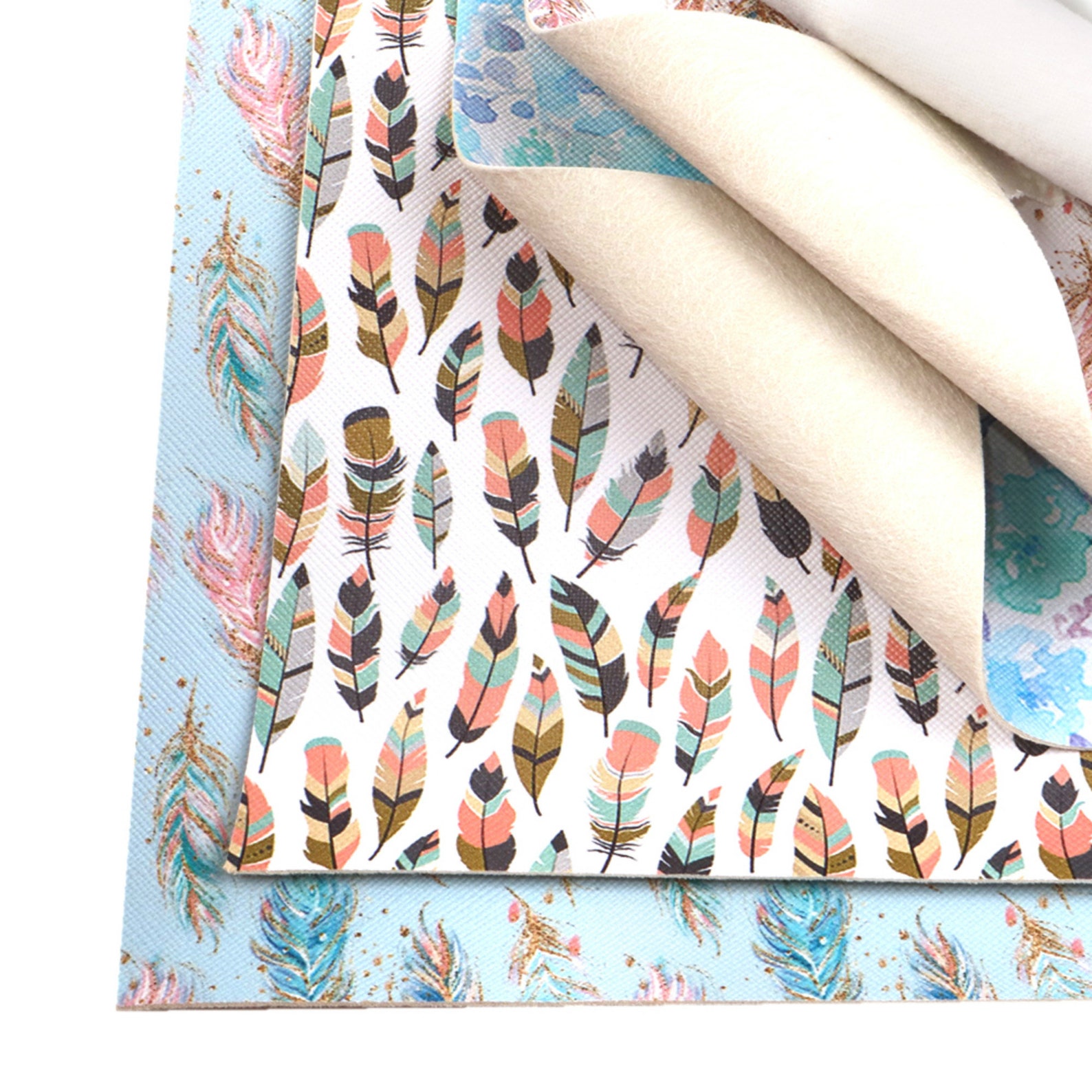 6pcs/set Feather Bundle,printed Faux Leather Sheets,iridescent Leather ...
