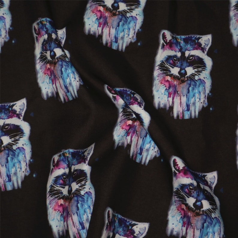 Raccoon Fabriccotton Fabricfabric Printedquilt Fabricblack | Etsy