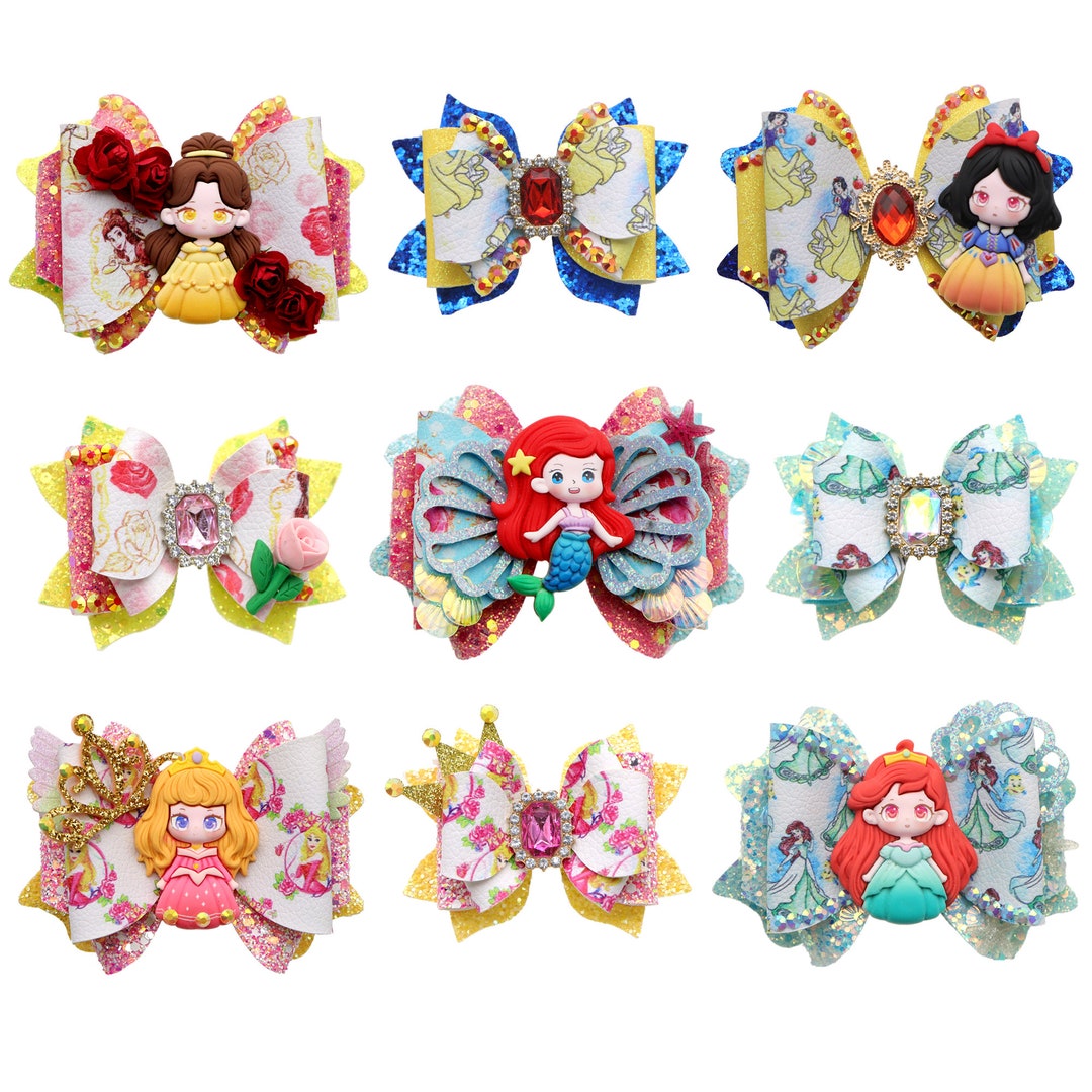 Cartoon Character Princess Faux Leather Bows With 3d Resin Bowknot ...