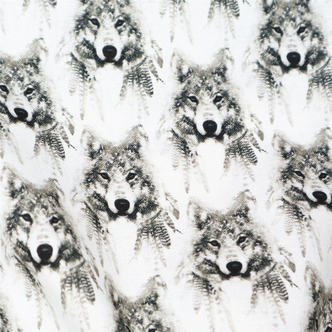 Wolf Fabric,wolf Print on White 100% Cotton Fabric,sewing Quilting ...