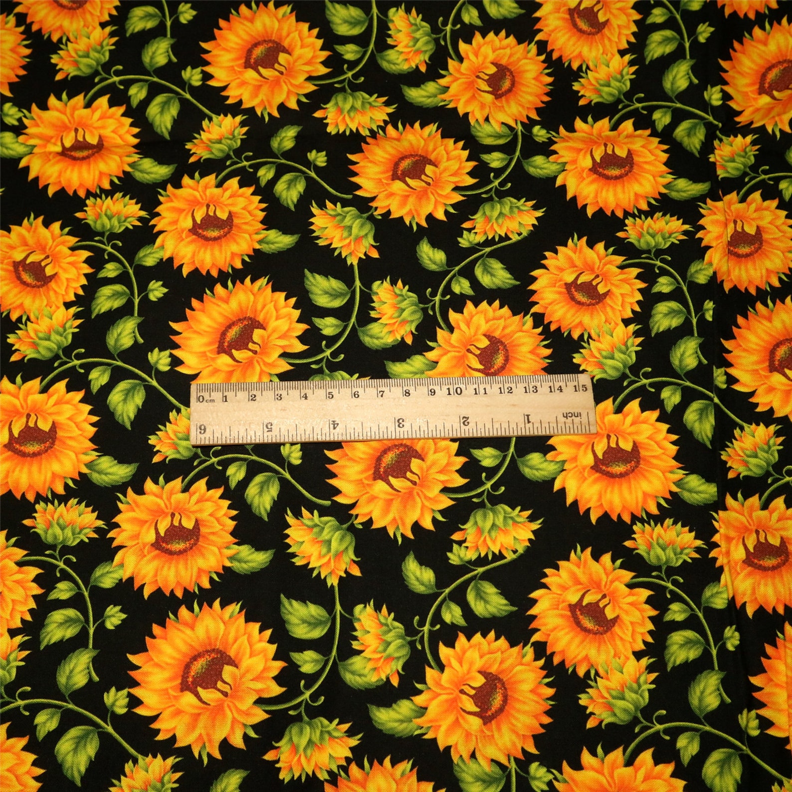 100% Cotton Fabric,golden Sunflower Fabric,watercolor Fabric,black ...