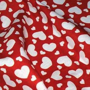 Red Heart Fabric,cotton Fabric,fabric Printed,red and White,valentines ...