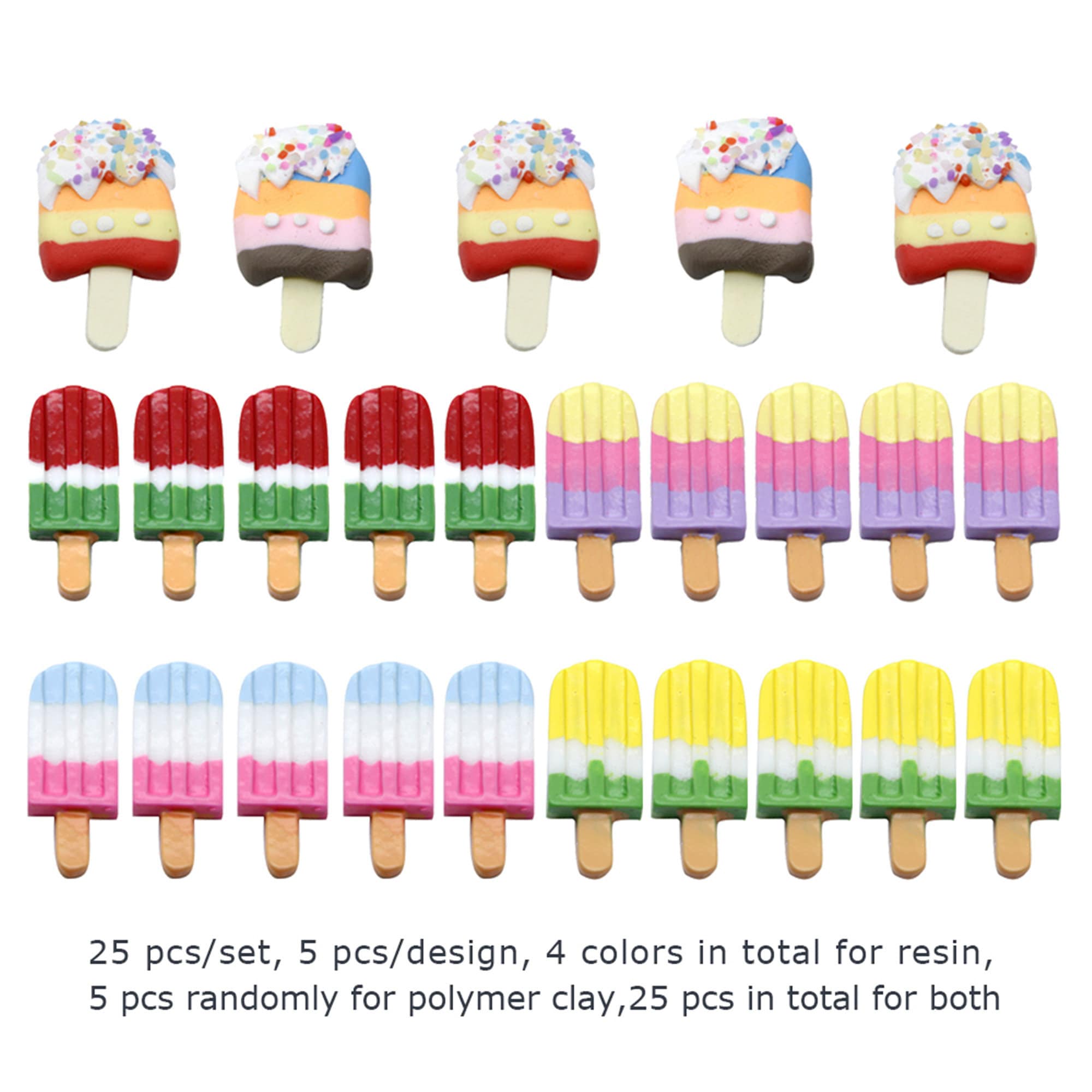 25pcs/set Pastel Ice Cream Flatback Cabochons,polymer Clay ...