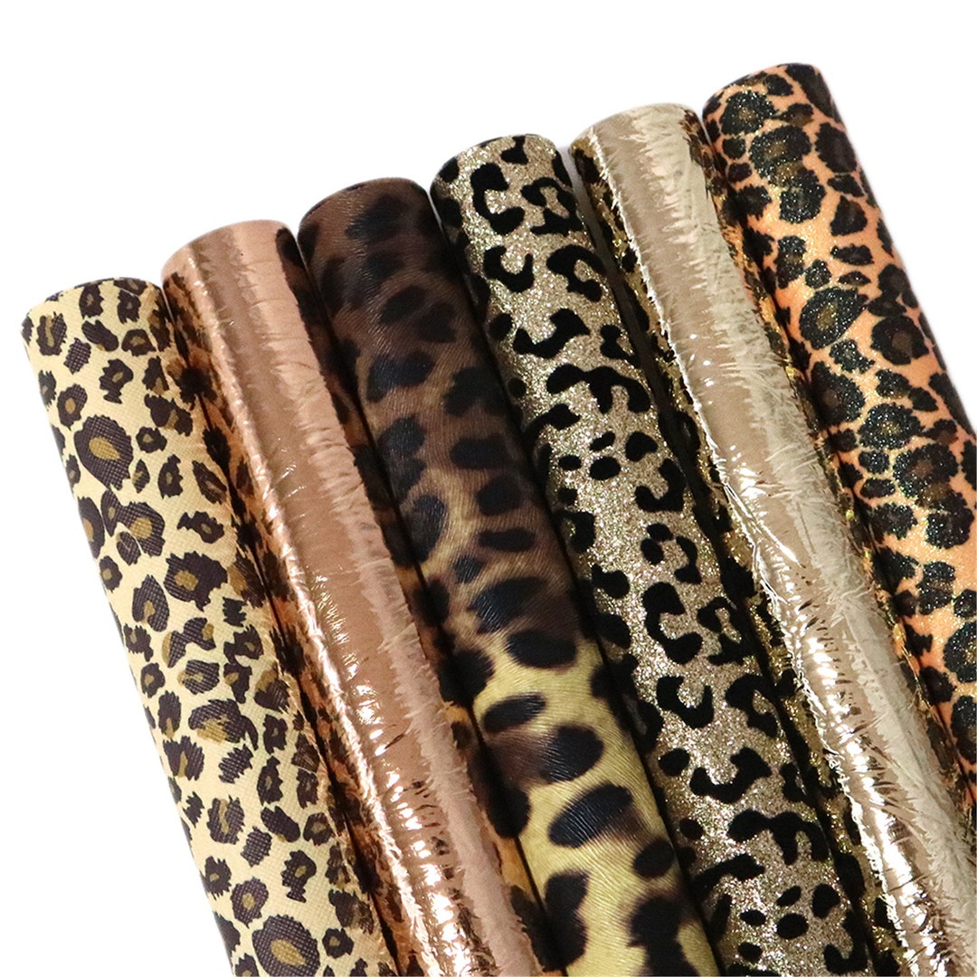 6pcs/set Leopard Print Leather Sheets,glitter Cheetah Print Leather ...