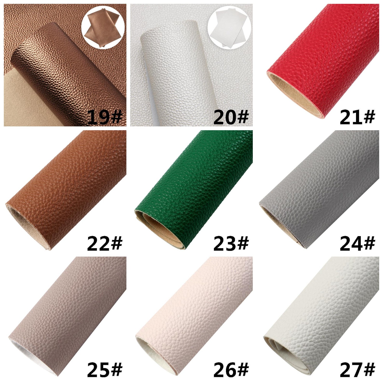 Solid Color Pearl Lychee Texture Glossy Faux Leather Sheet Vegan ...