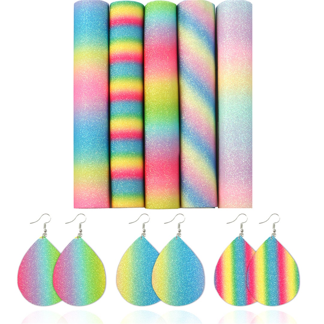 A5 Size Rainbow Shimmer Glitter Sheets 5pcs/set,rainbow Stripe Faux ...