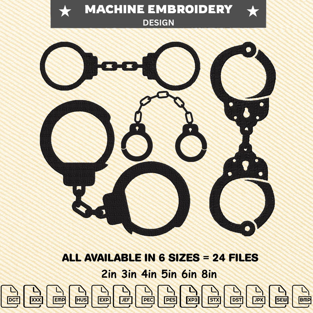 Handcuff Embroidery Design Bundle | Silhouette Applique Set (digital ...