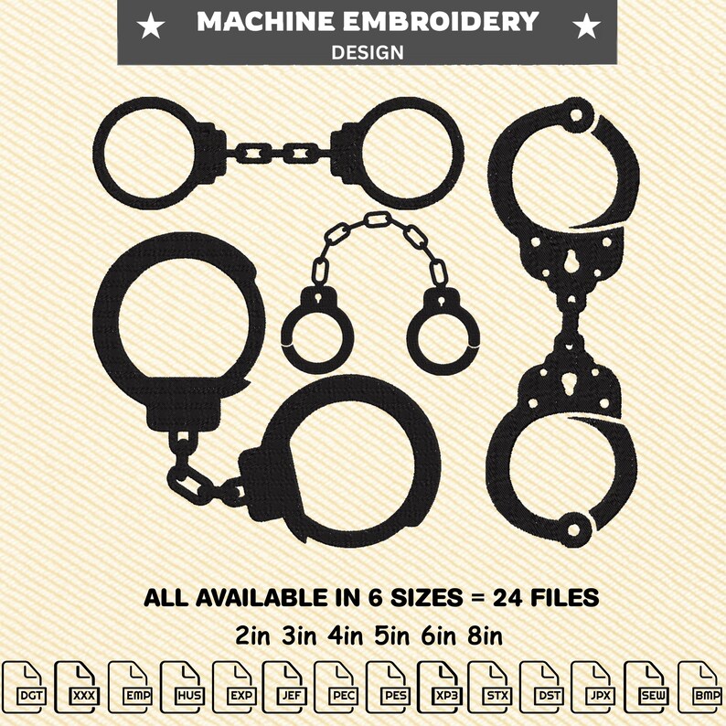 Handcuff Embroidery Design Bundle | Silhouette Applique Set (digital ...
