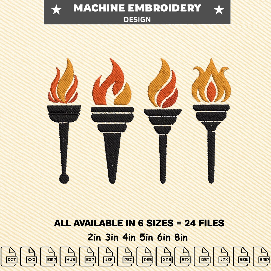 Olympic Flame Torch Embroidery Design | Sports Victory Pattern (instant ...