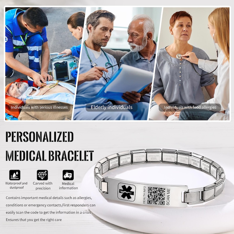 QR Medical Alert Bracelet With Stretch Band,custom Emergency Contact ...