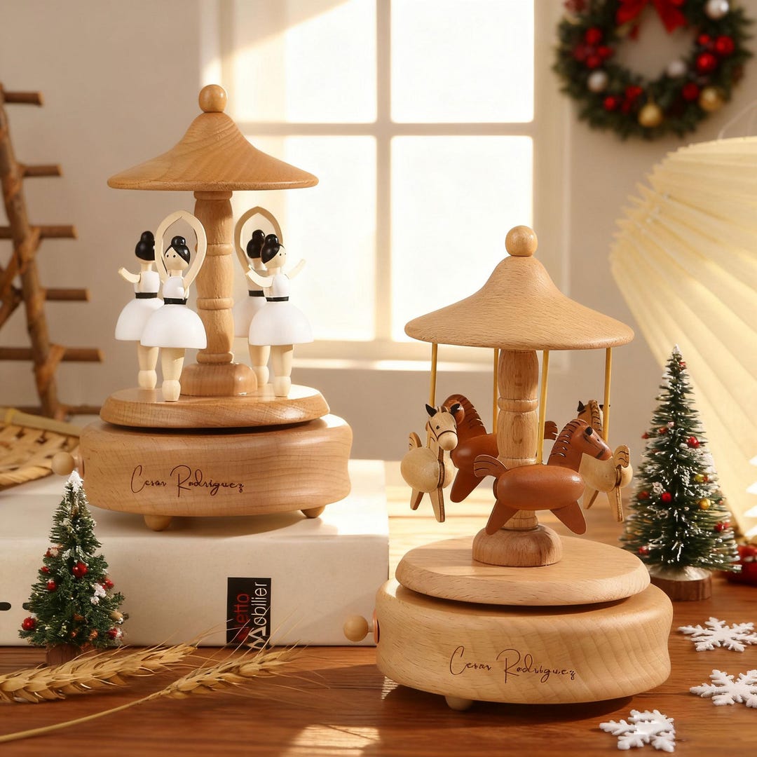 Personalized Wooden Carousel Music Box | Wooden Ballerina Music Box ...