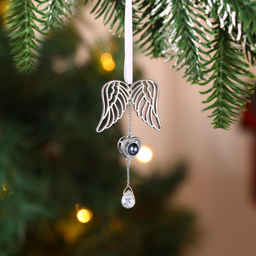 Personalized Family Photo Projection Ornament, Christmas Angel Wing ...