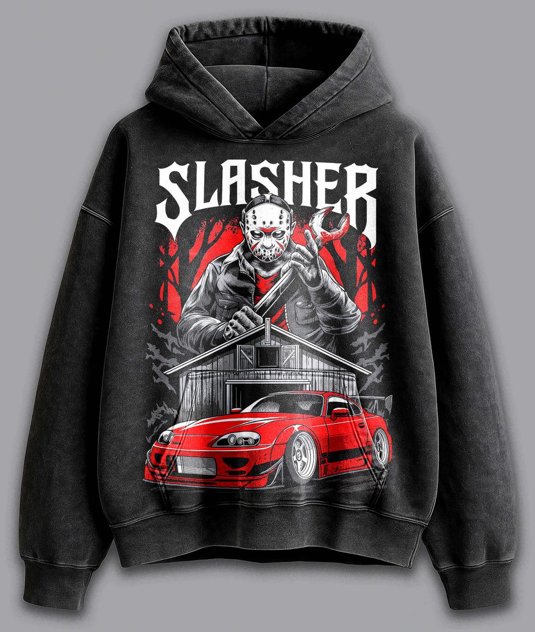 Vintage Horror Acid Wash Hoodie, Jason Voorhees Car Enthusiast Gift - Etsy
