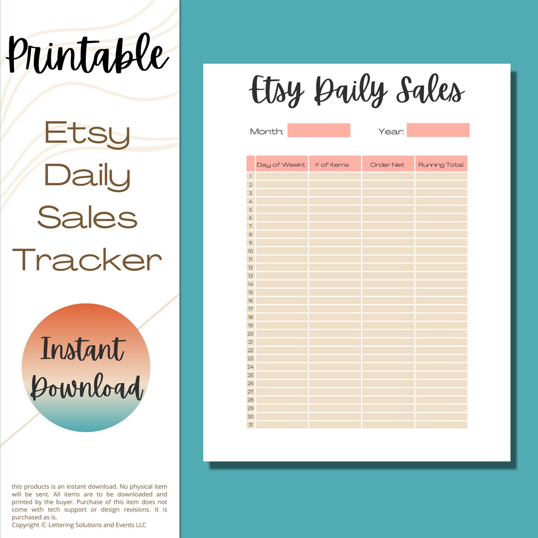 Etsy Daily Sales Spreadsheet Style Sales Tracker Track Daily - Etsy