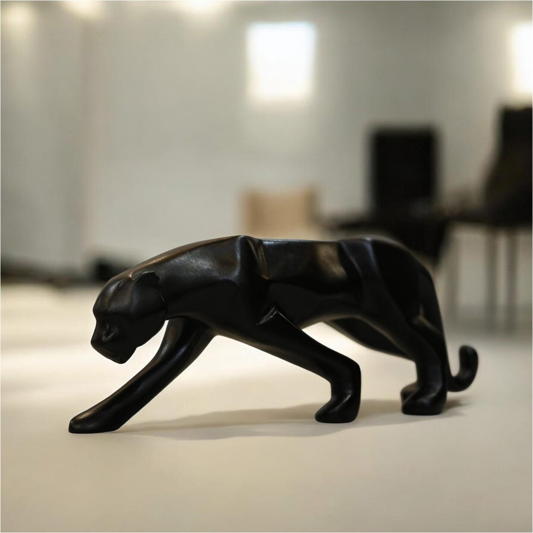 Luxury Black Panther Sculpture – Modern Abstract Panther Figurine ...