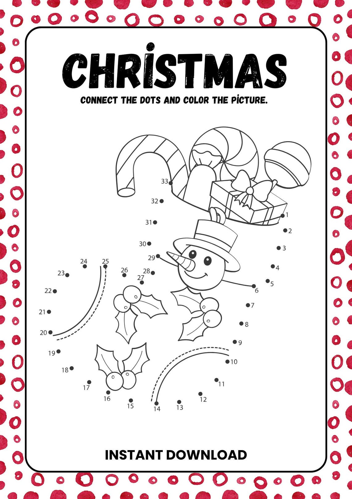 Christmas Connect the Dots Activity Worksheet Printable for Kids ...