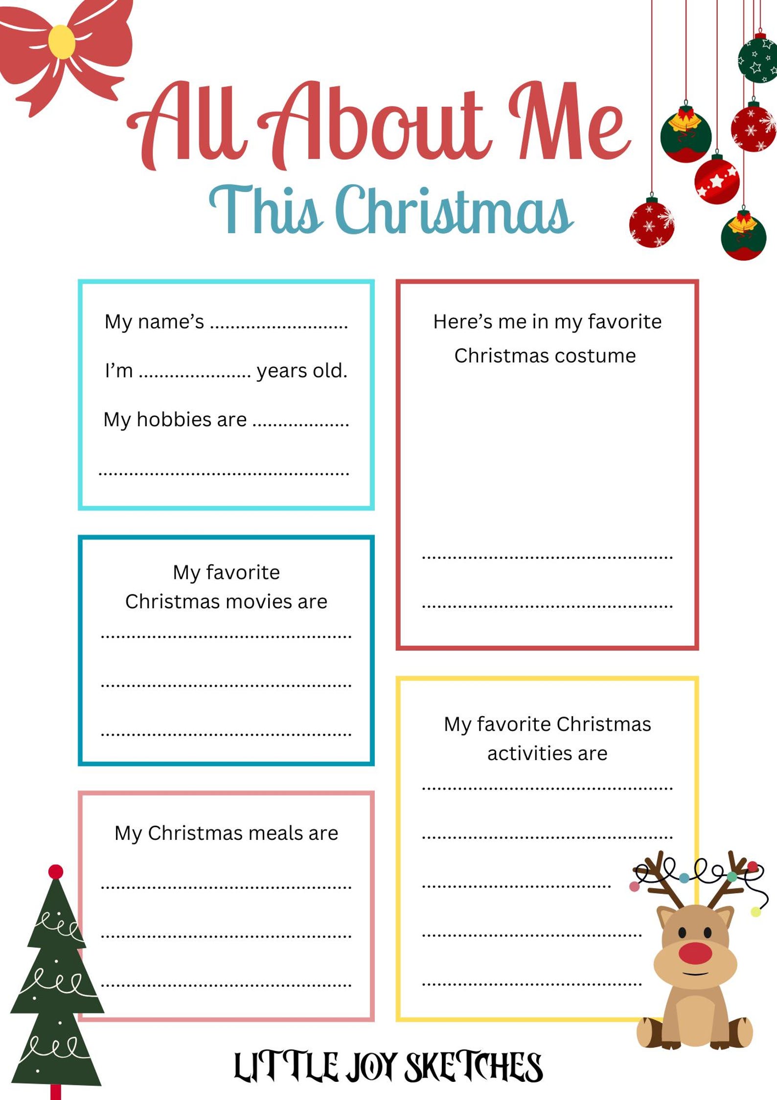 All About Me This Christmas Worksheet, Kids Holiday Activity,instant ...