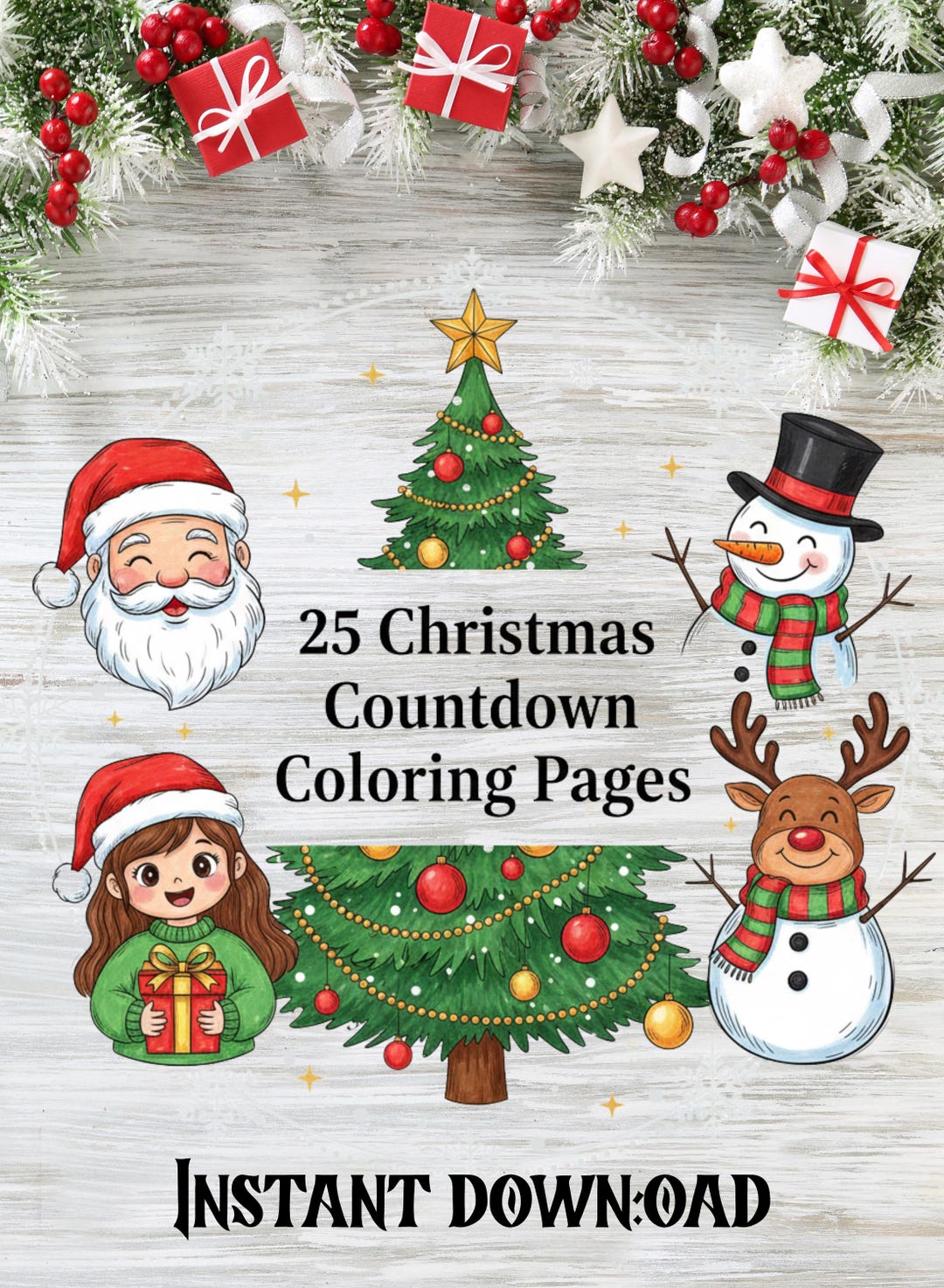 25 Christmas Countdown Coloring Pages, Advent Coloring, Holiday Color ...