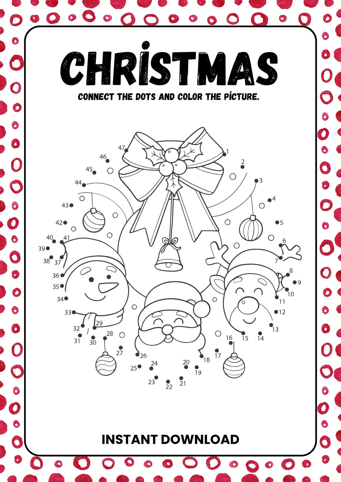 Christmas Connect the Dots Activity Worksheet Printable for Kids ...