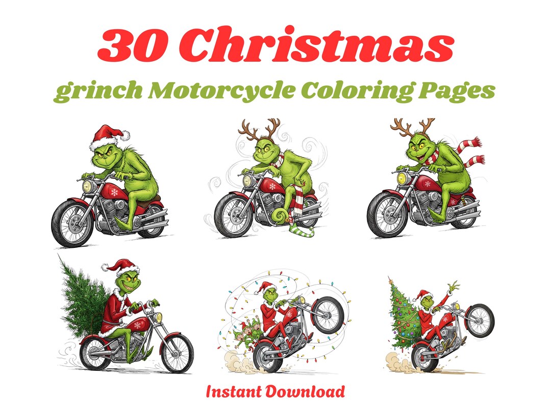 30 Christmas Grinch Motorcycle Coloring Pages, Holiday Ride Printable ...