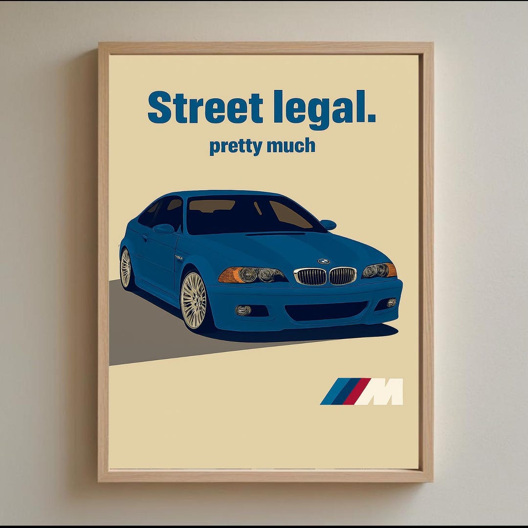 BMW E46 M3 Art Print – Minimalist Blue Car Poster for Auto Enthusiasts ...