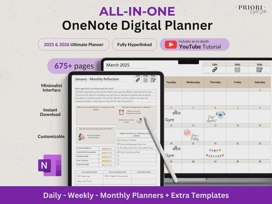 Onenote Planner 2025 2026 Digital Onenote Templates Hyperlinked Planner ...