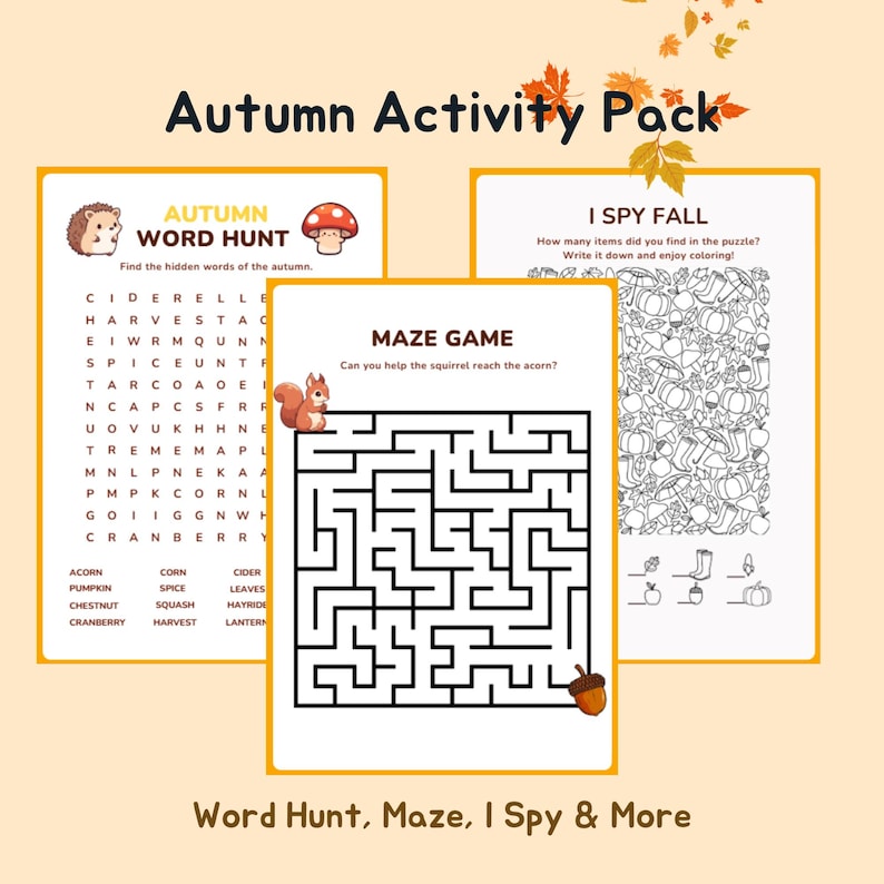 Fall Activity Pack for Kids: Multilingual Learning Games (PDF Download ...