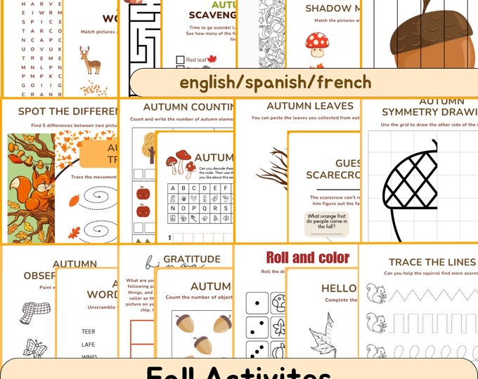 Fall Activity Pack for Kids: Multilingual Learning Games (PDF Download ...
