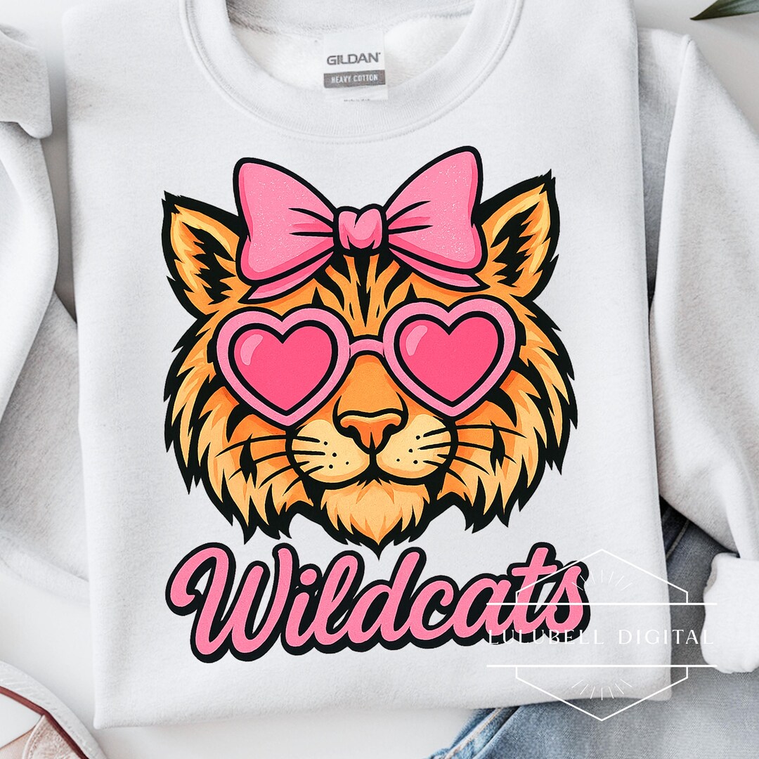 Pink Bow Wildcats Mascot PNG: Coquette Team T-shirt Graphic, Heart ...