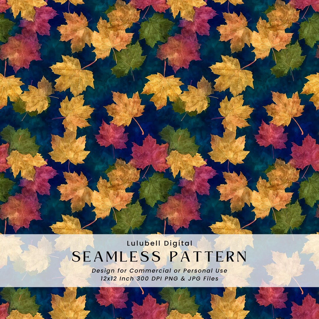 Autumn Maple Leaves Seamless Pattern: Moody Jewel Tone Digital Paper ...
