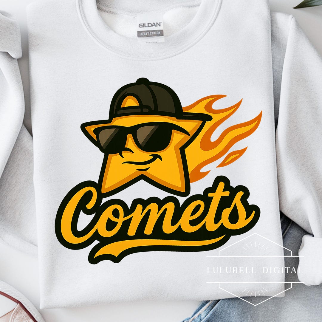 Comets Mascot PNG: Shooting Star Team T-shirt Graphic, Sunglasses ...
