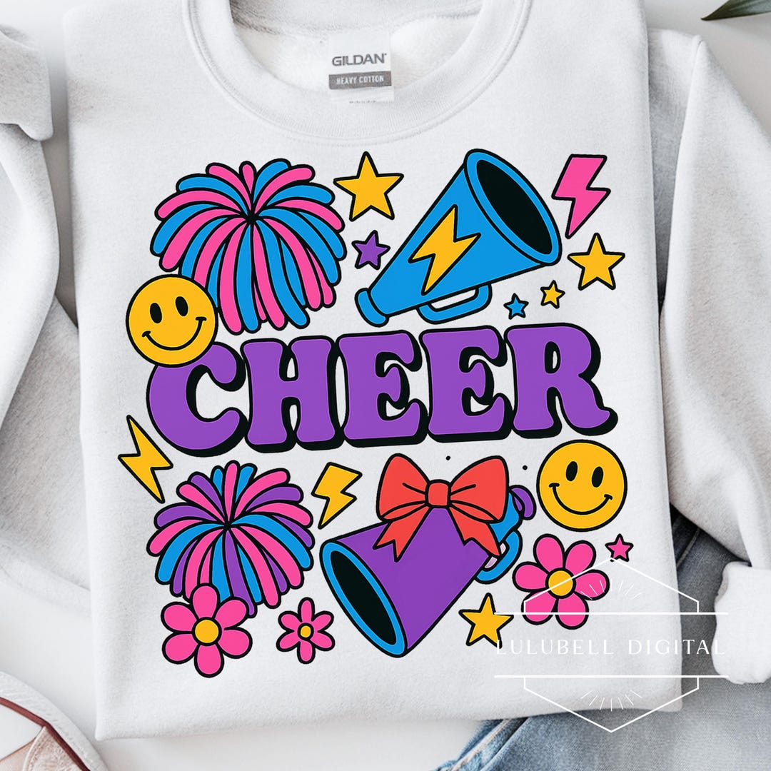 Retro Cheer PNG: Colorful Megaphone and Smiling Face Emoji T-shirt ...