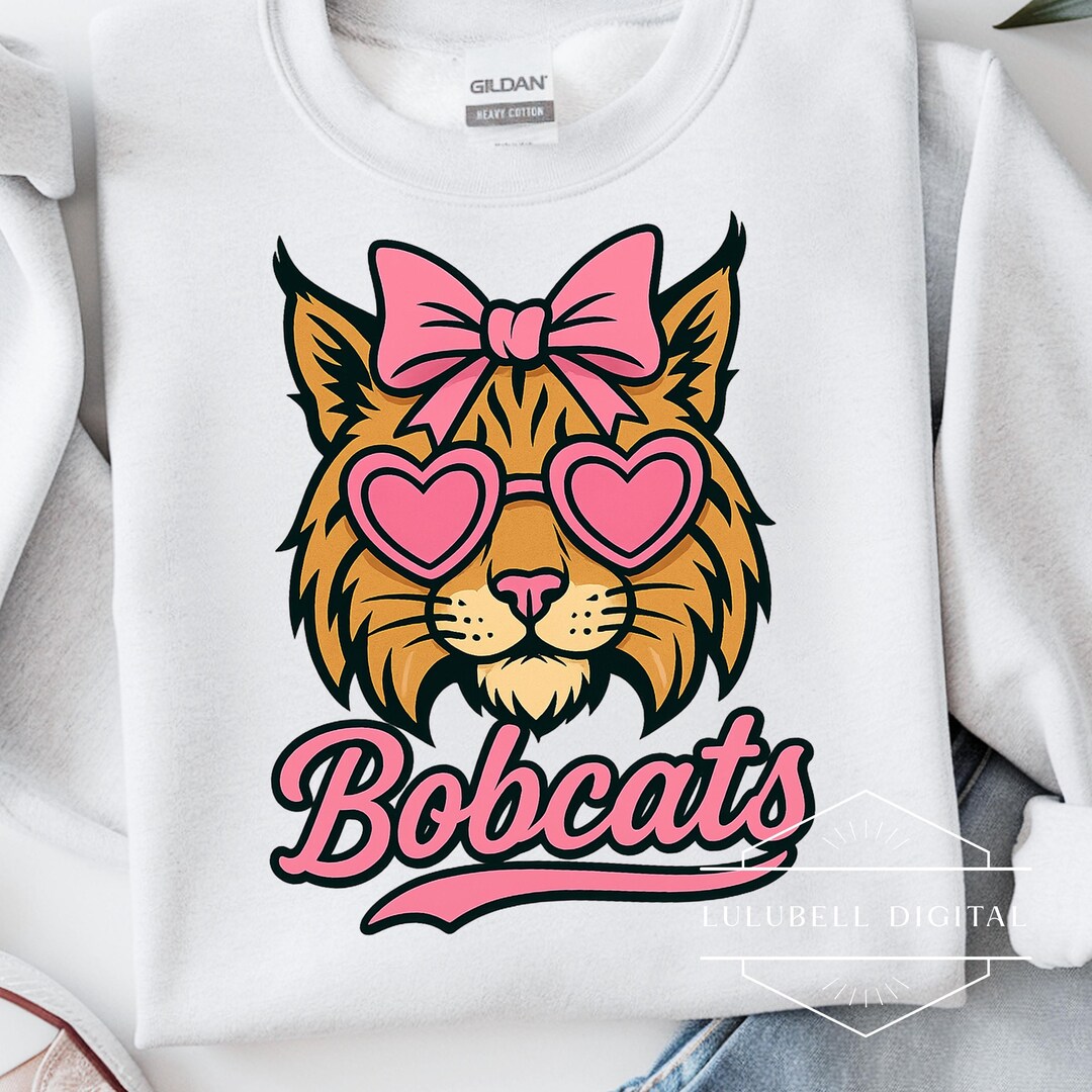 Pink Bow Bobcats Mascot PNG: Coquette Team T-shirt Graphic, Heart ...