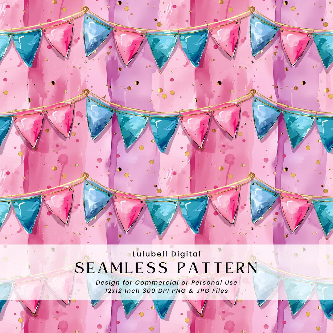 Pink Party Buntings Seamless Pattern: Girly Banner Digital Paper ...