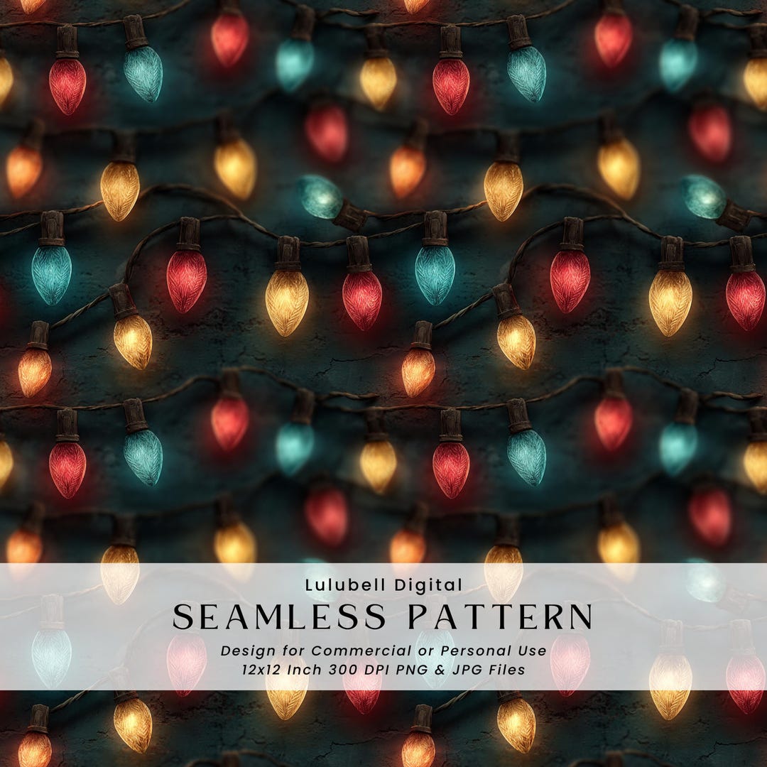 Christmas String Lights Seamless Pattern: Holiday Lights Digital Paper ...