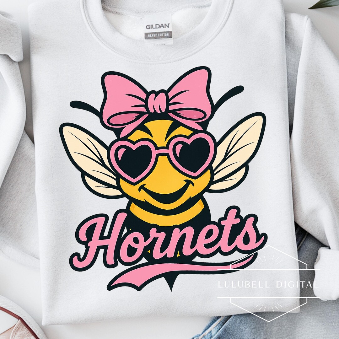 Pink Bow Hornets Mascot PNG: Coquette Team T-shirt Graphic, Heart ...
