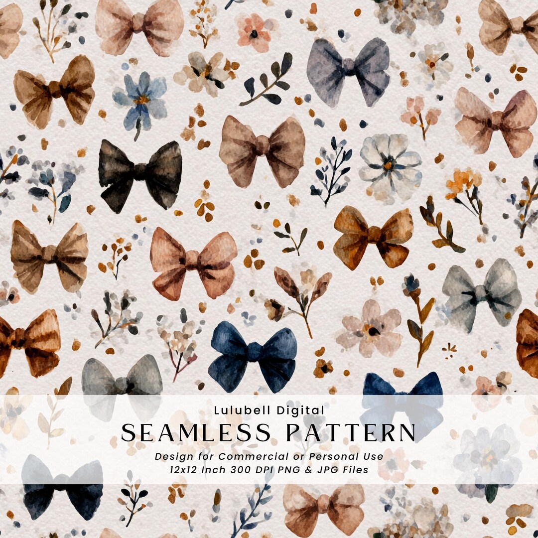 Autumn Bows Seamless Pattern: Cottagecore Watercolor Bow Digital Paper ...