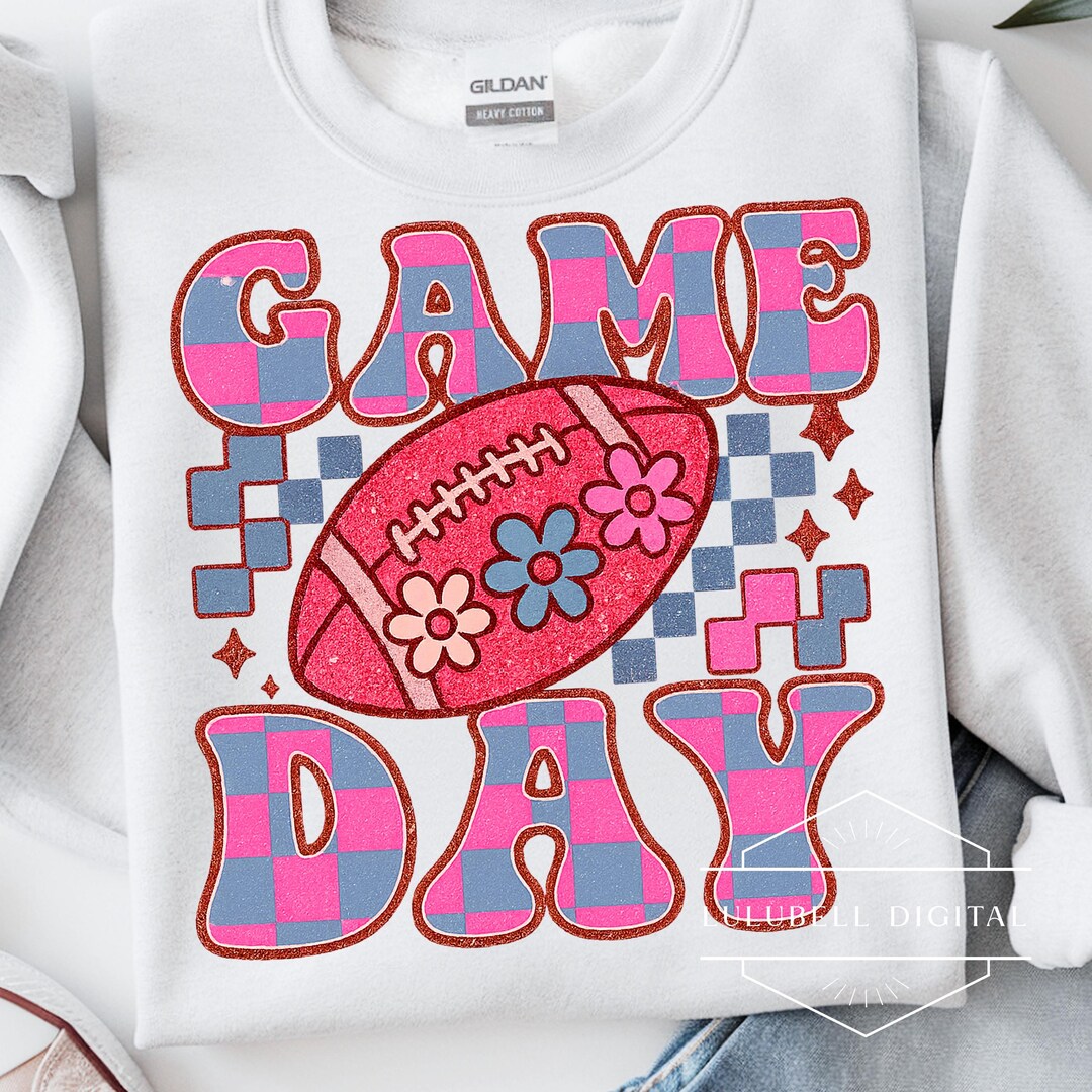 Groovy Game Day PNG: Pink Football T-shirt Graphic, Checkerboard High ...