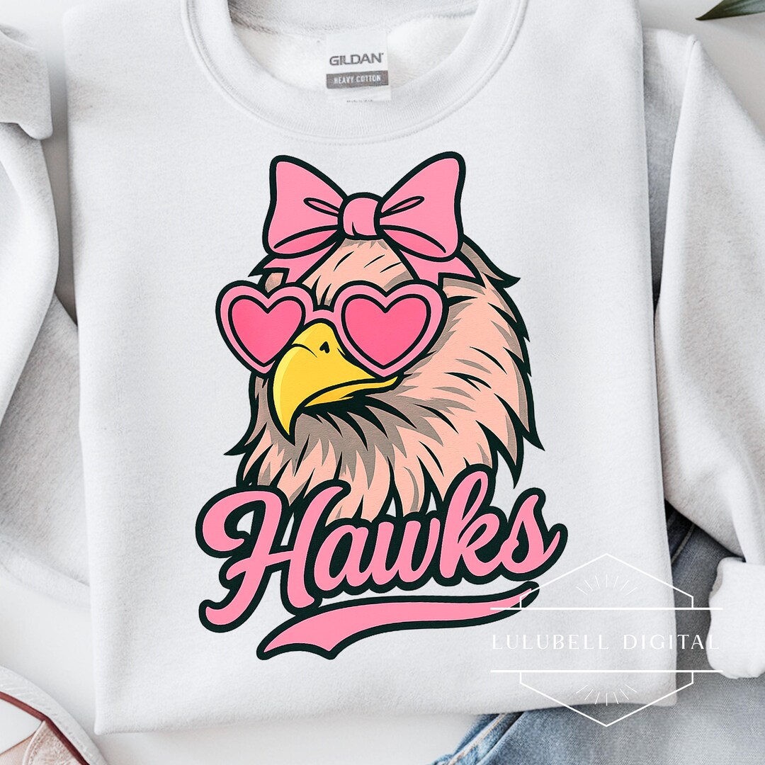 Pink Bow Hawks Mascot PNG: Coquette Team T-shirt Graphic, Heart ...