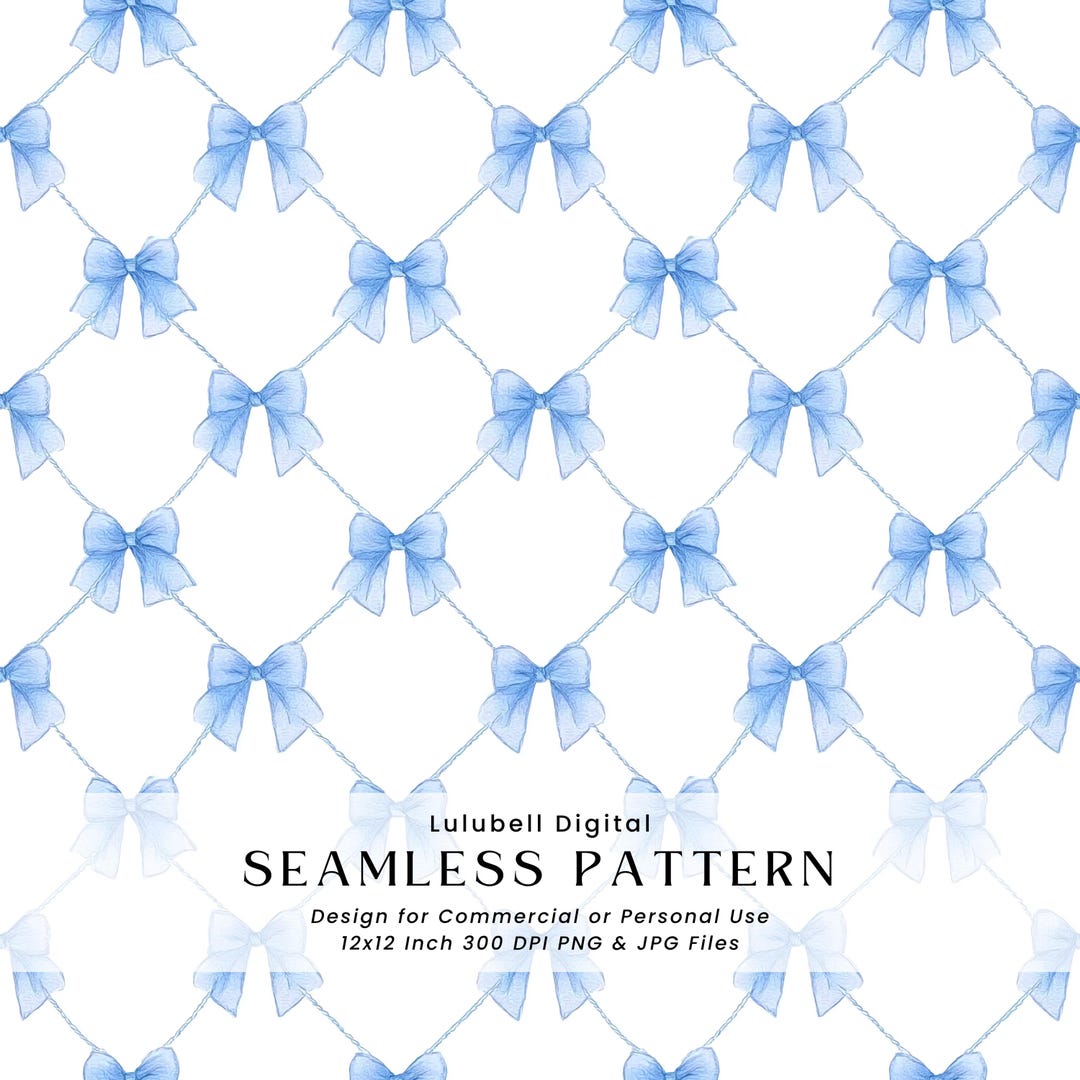 Pastel Blue Bow Lattice Seamless Pattern: Ribbon Digital Paper, Baby ...
