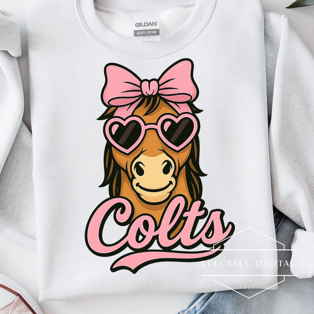 Pink Bow Colts Mascot PNG: Coquette Team T-shirt Graphic, Heart ...