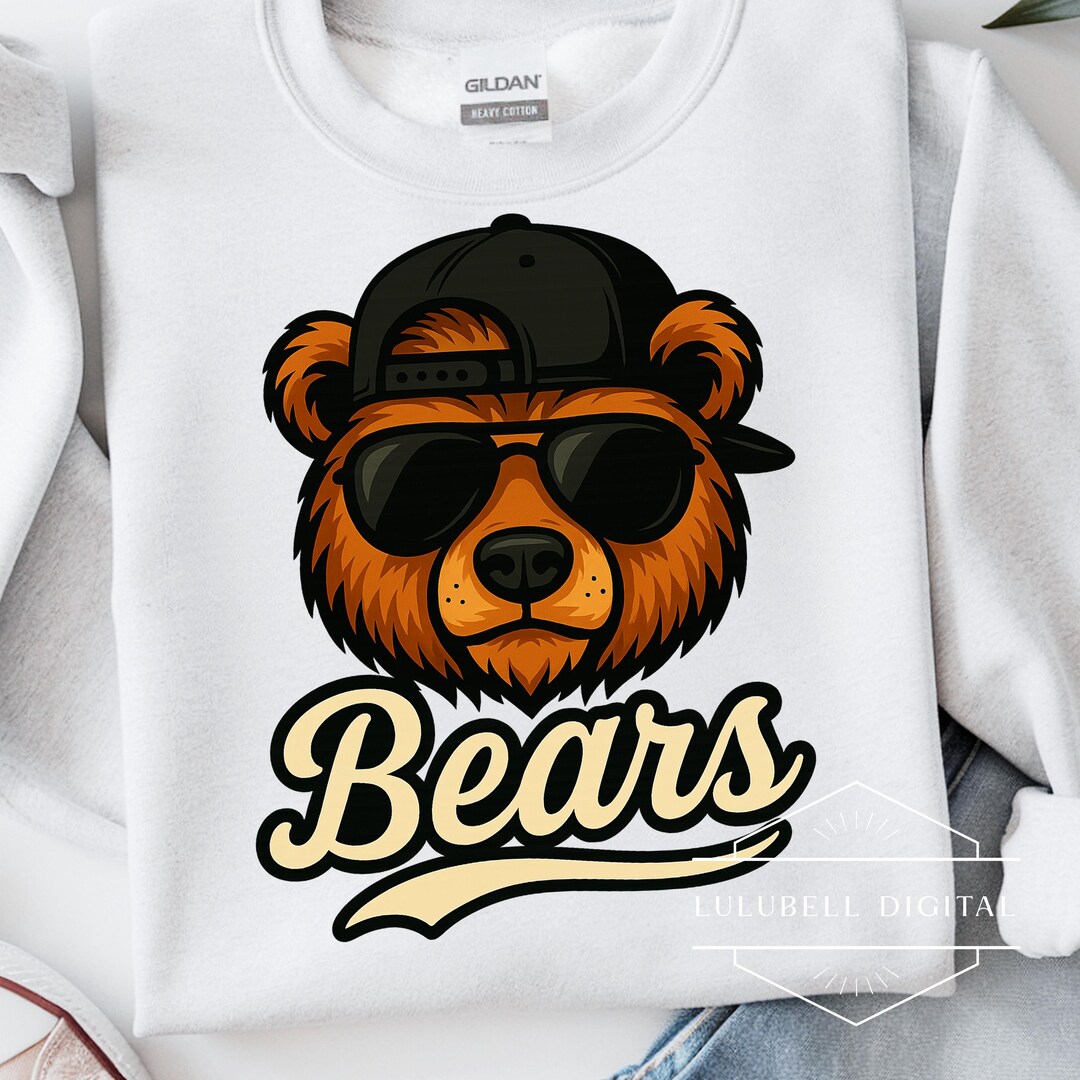 Bears Mascot PNG: Sunglasses & Backward Hat T-shirt Graphic, School ...