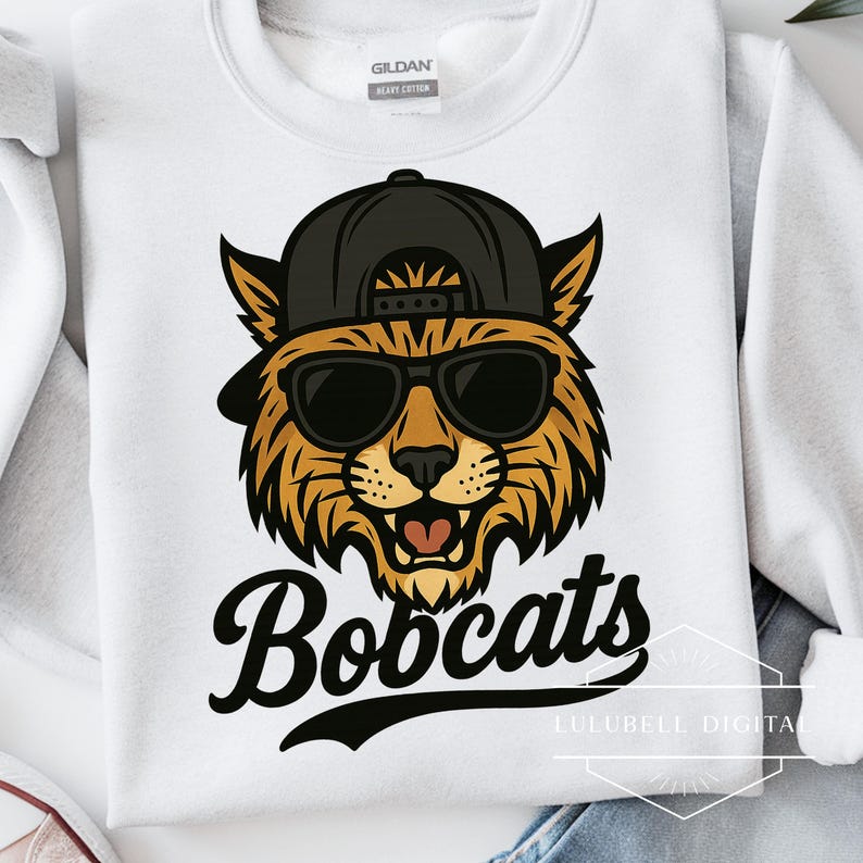 Bobcats Mascot PNG: Sunglasses & Backward Hat T-shirt Graphic, School ...
