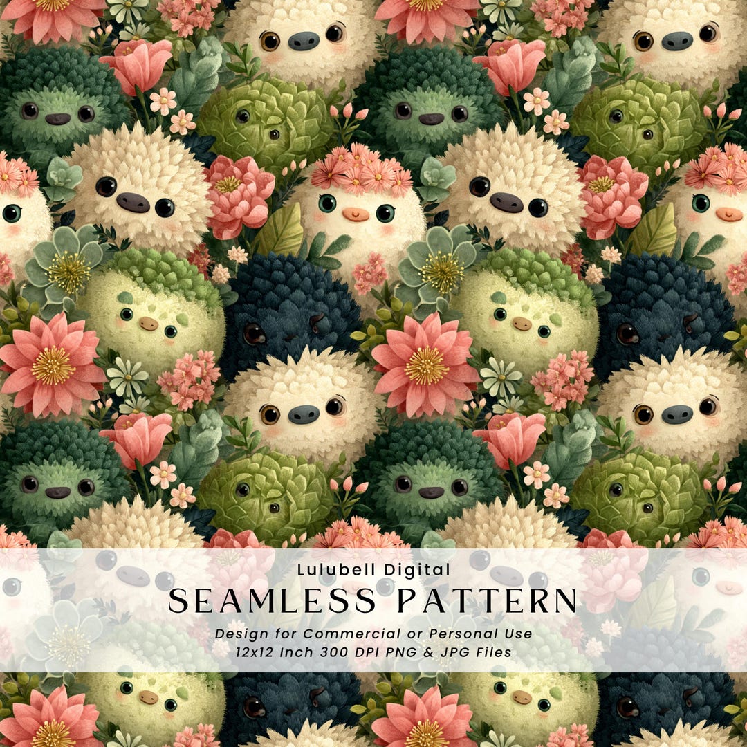 Woodland Monsters Seamless Pattern: Kawaii Forest Friends Digital Paper ...