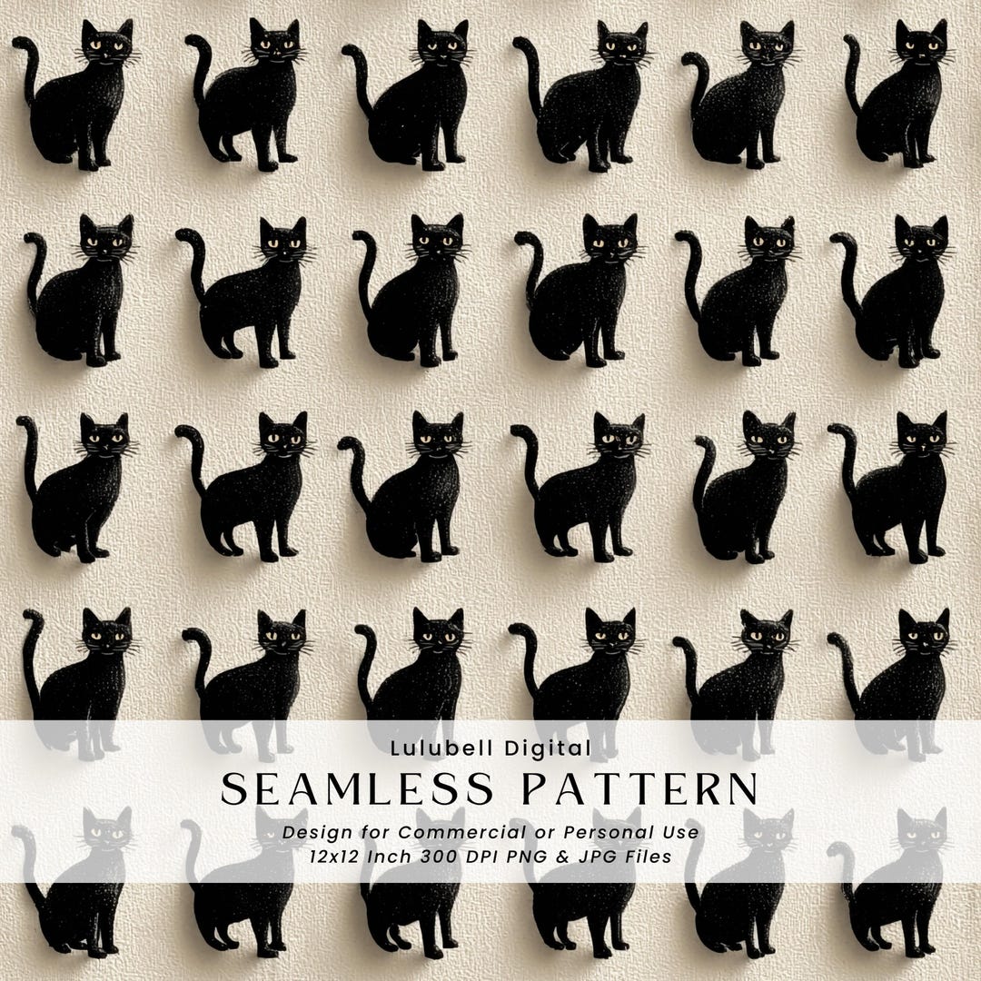 Black Cat Seamless Pattern: Mid Century Modern Halloween Digital Paper ...