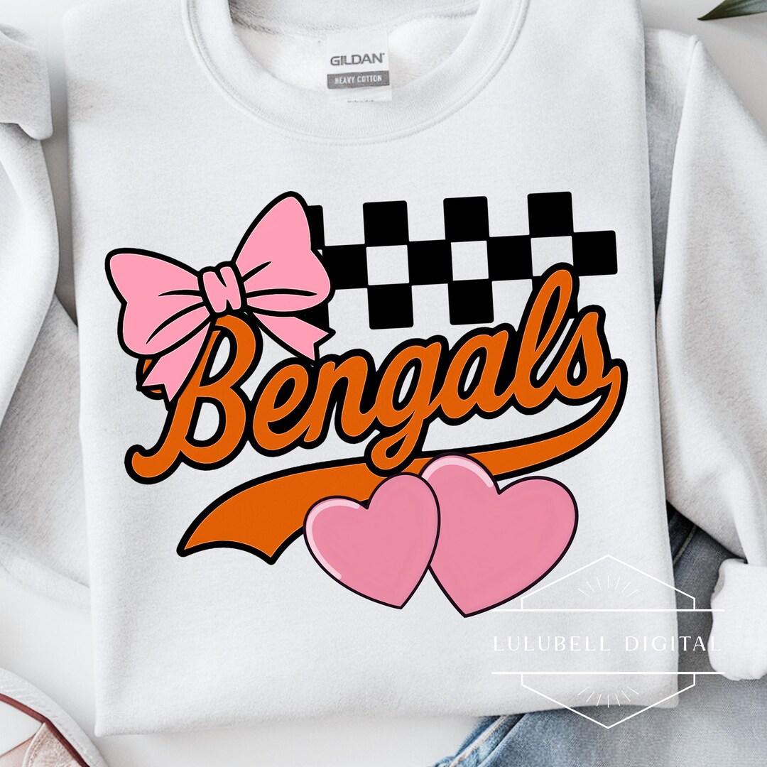 Retro Bengals Team PNG: Bubblegum Hearts & Cheer Bow T-shirt Design ...