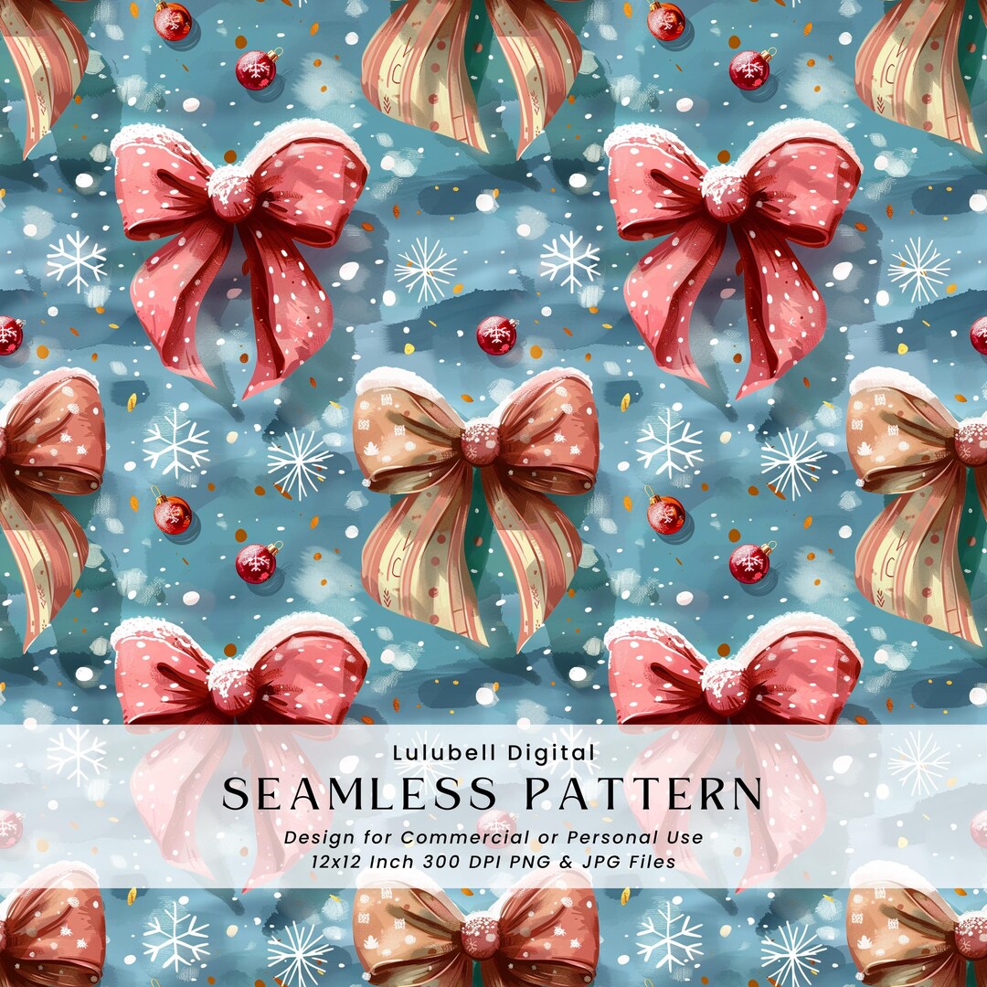 Snowy Christmas Bows Seamless Pattern: Coquette Holiday Digital Paper ...